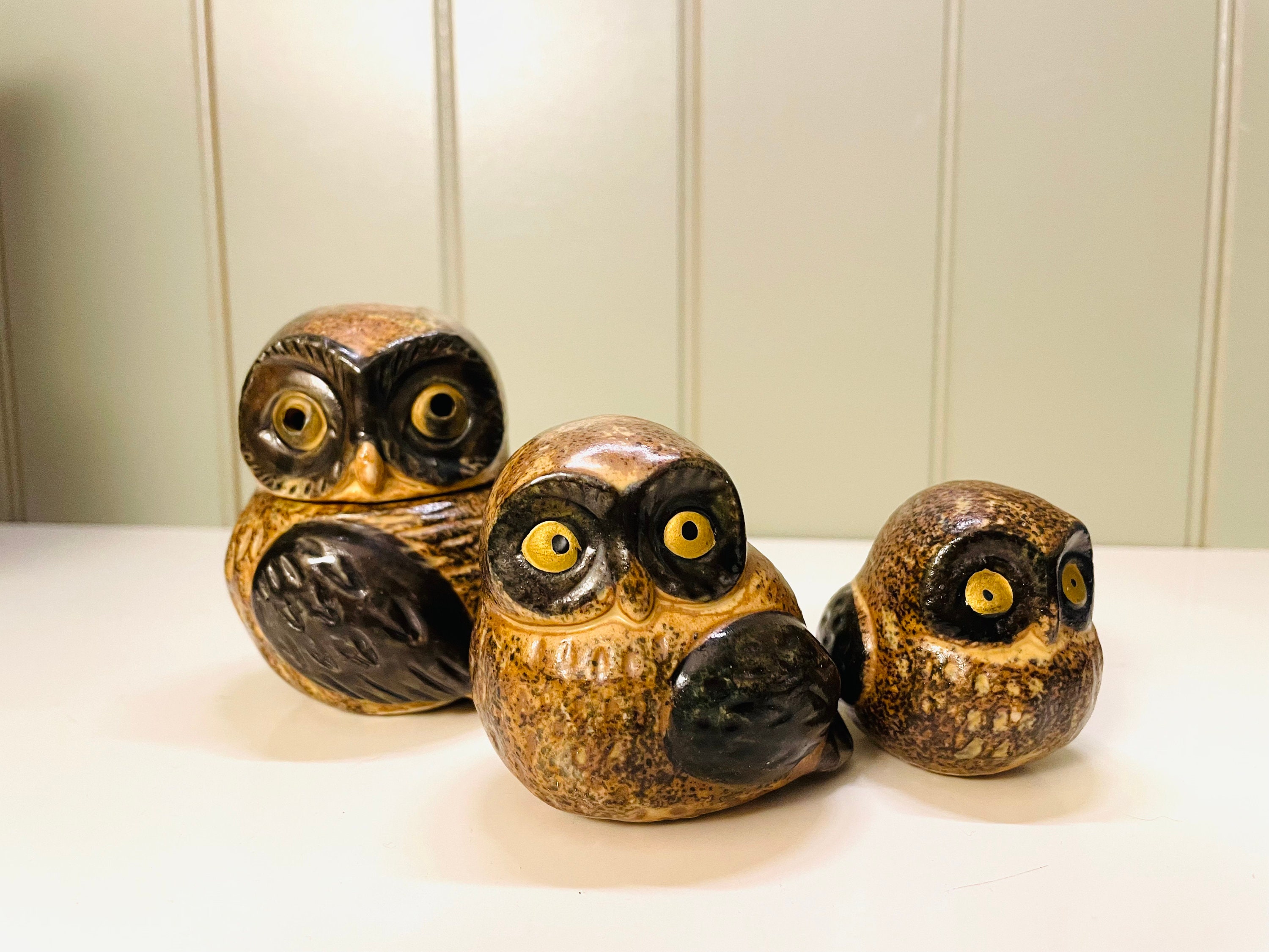 Vintage Trio OMC Otagiri Japan Speckled Stoneware Owls - Etsy