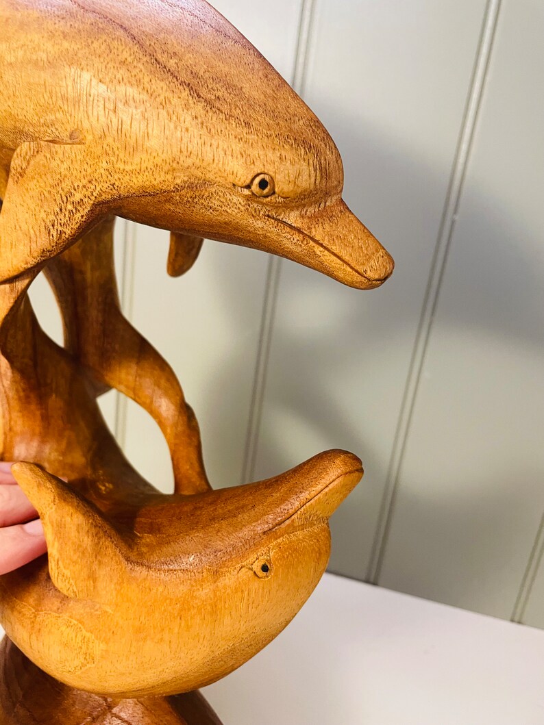 Vintage Carved Wooden Playful Dolphins Statue. Beachy Coastal Decor - Etsy