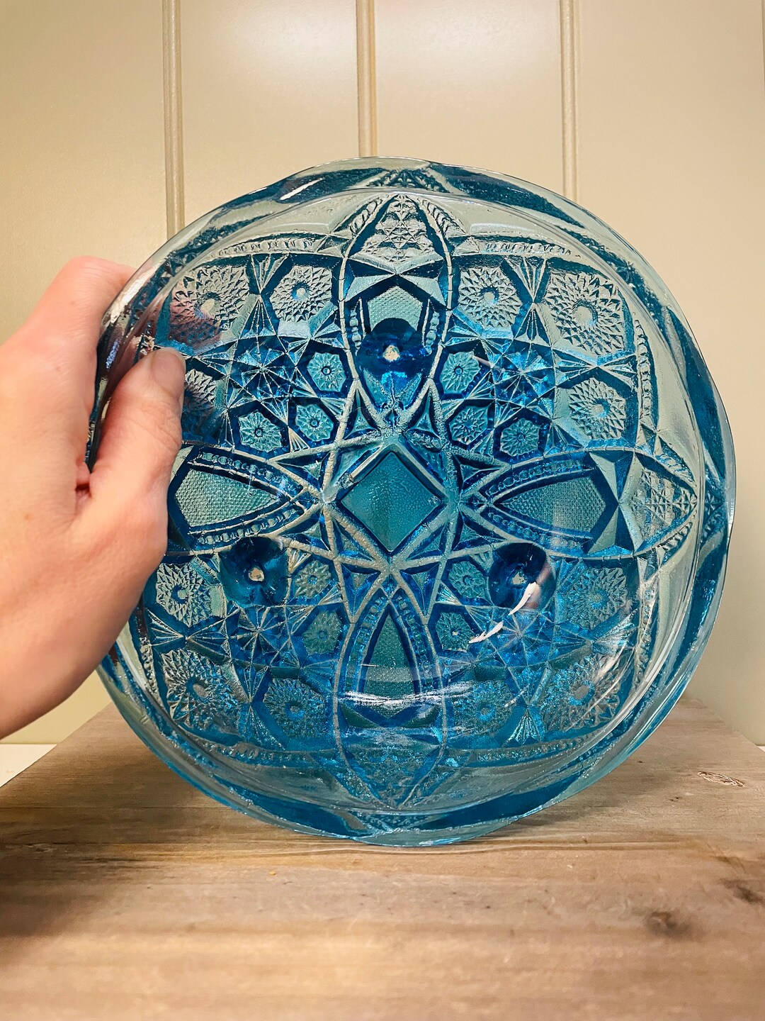 Vintage Mckee Fentec Pattern Pressed Glass Floral/diamond Ombre Blue ...