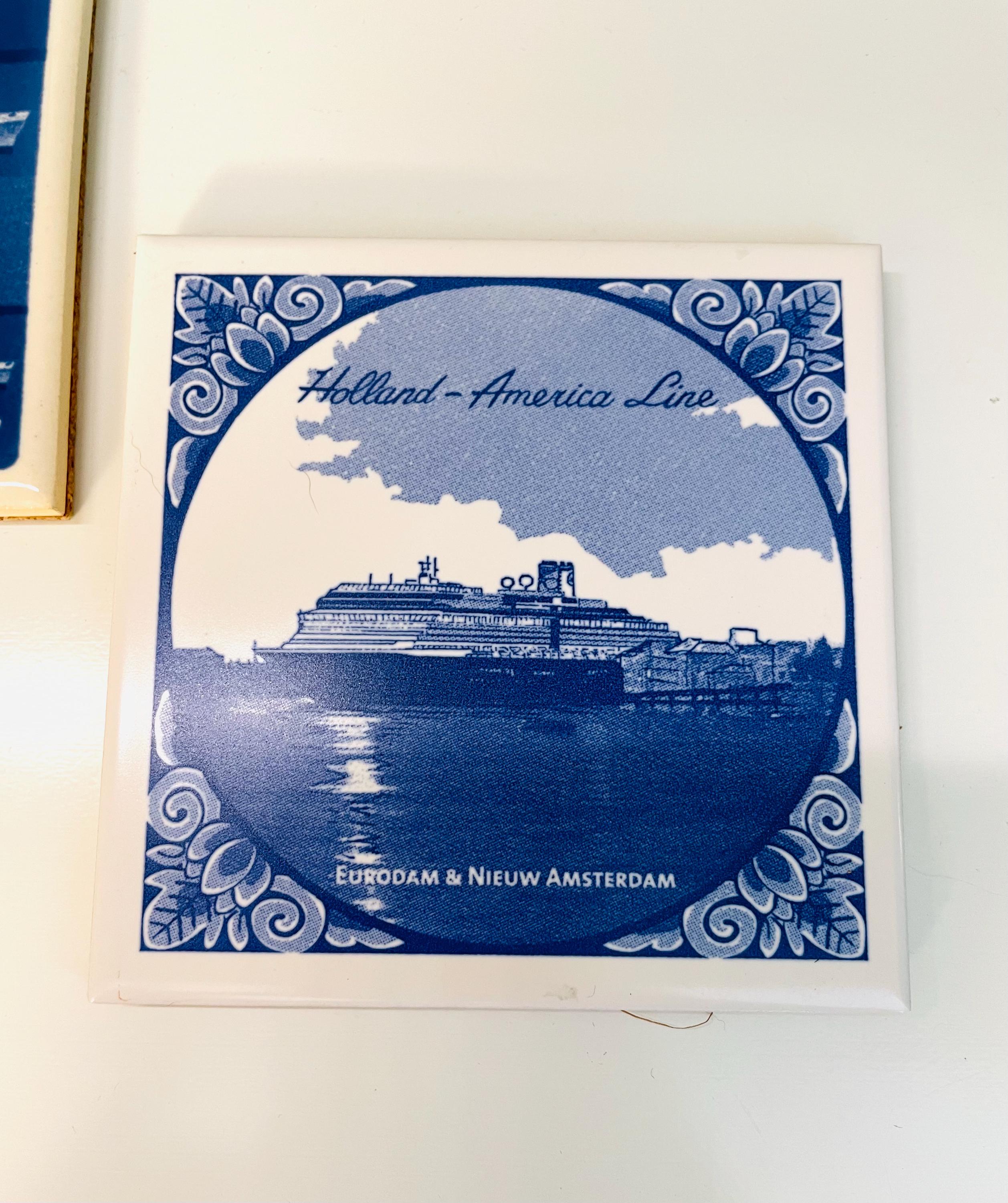 Vintage Holland America Cruise Ship Set of Four Delft Blue Ceramic Tile ...