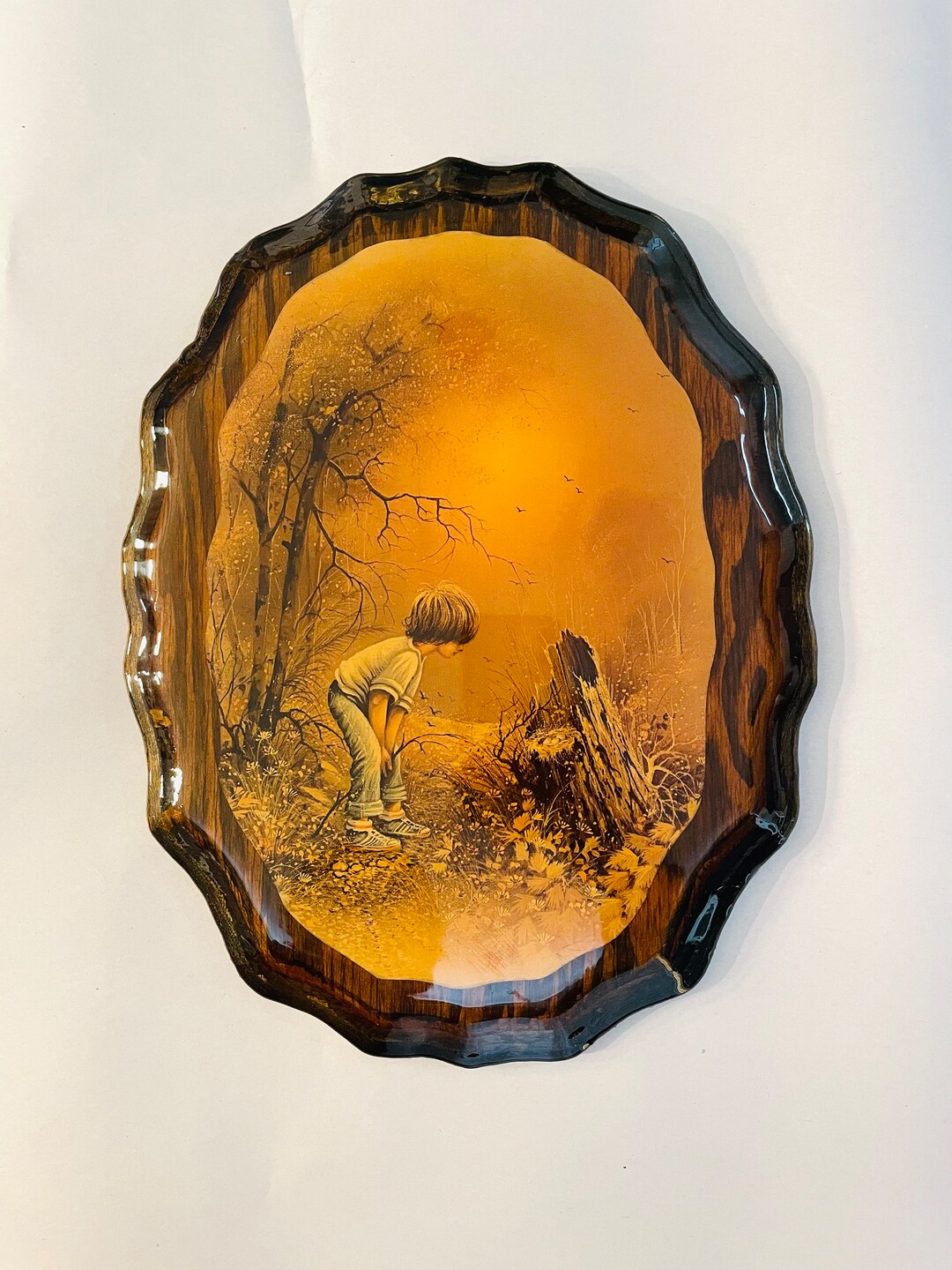 Price Drop! Vintage Shellacked Wooden Plaque Little Girl or Little Boy ...