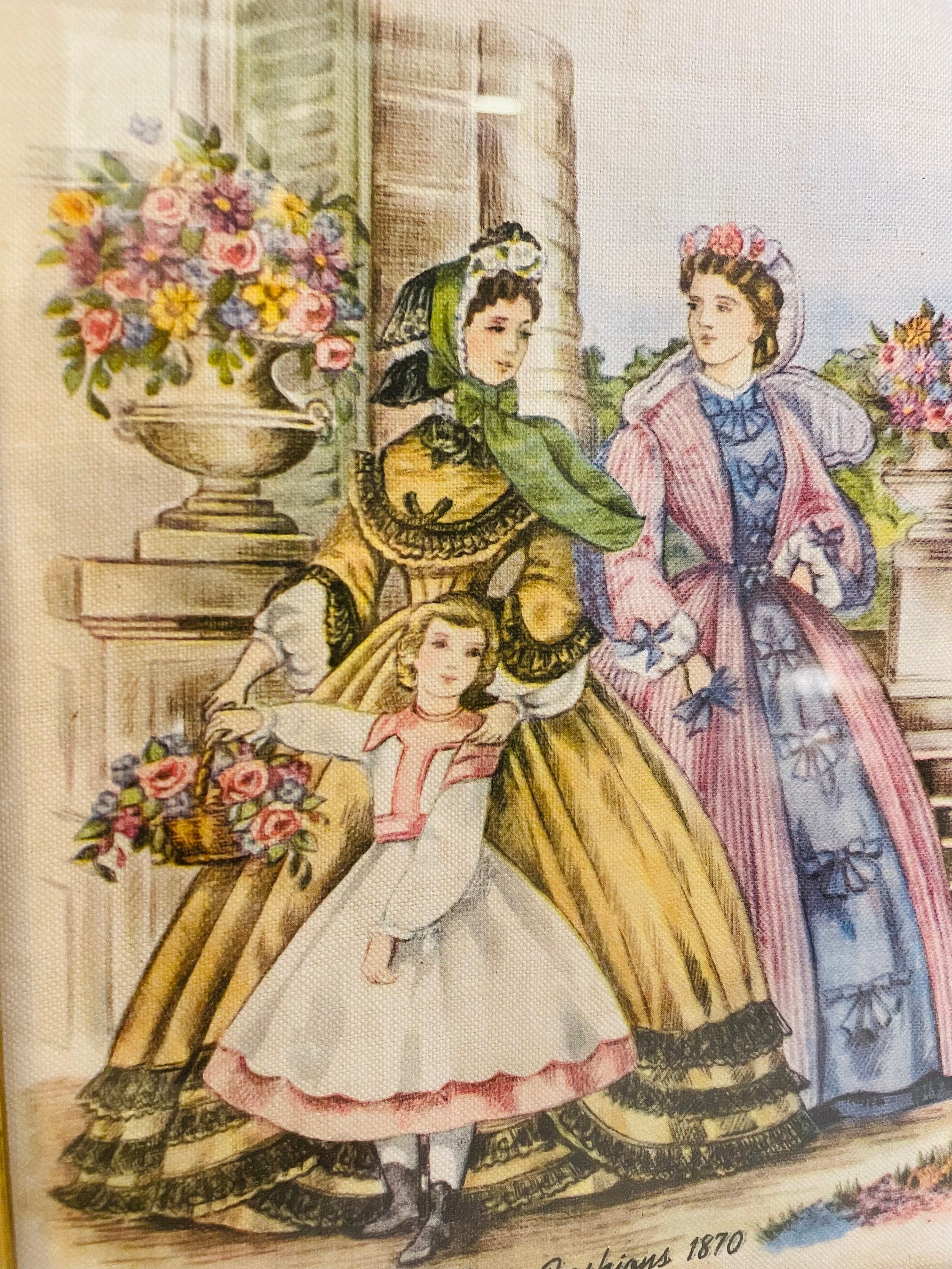 Vintage Godey's Fashion From 1870. Prints on Cloth. Dark Wood Frame 10 X 8 Antique Gowns 1800's ...