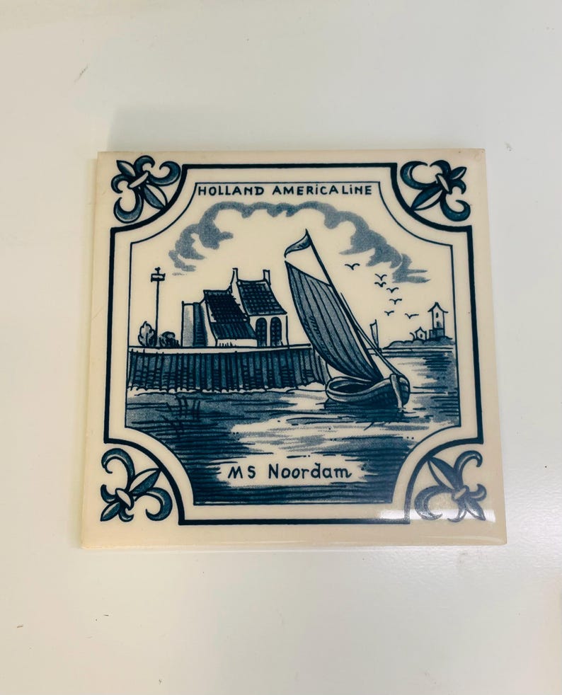 Vintage Holland America Cruise Ship Set of Four Delft Blue Ceramic Tile ...
