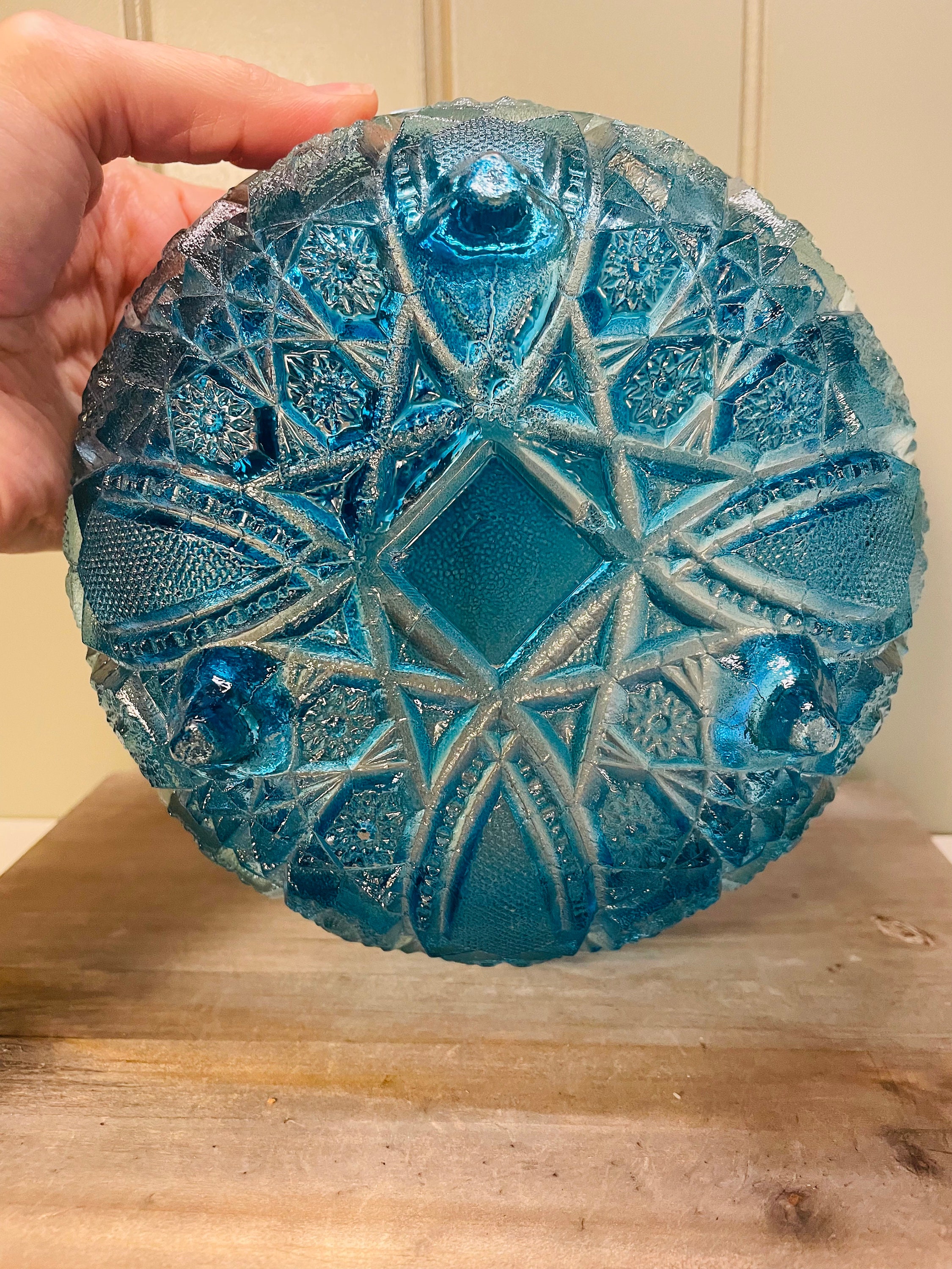 Vintage Mckee Fentec Pattern Pressed Glass Floral/diamond Ombre Blue ...