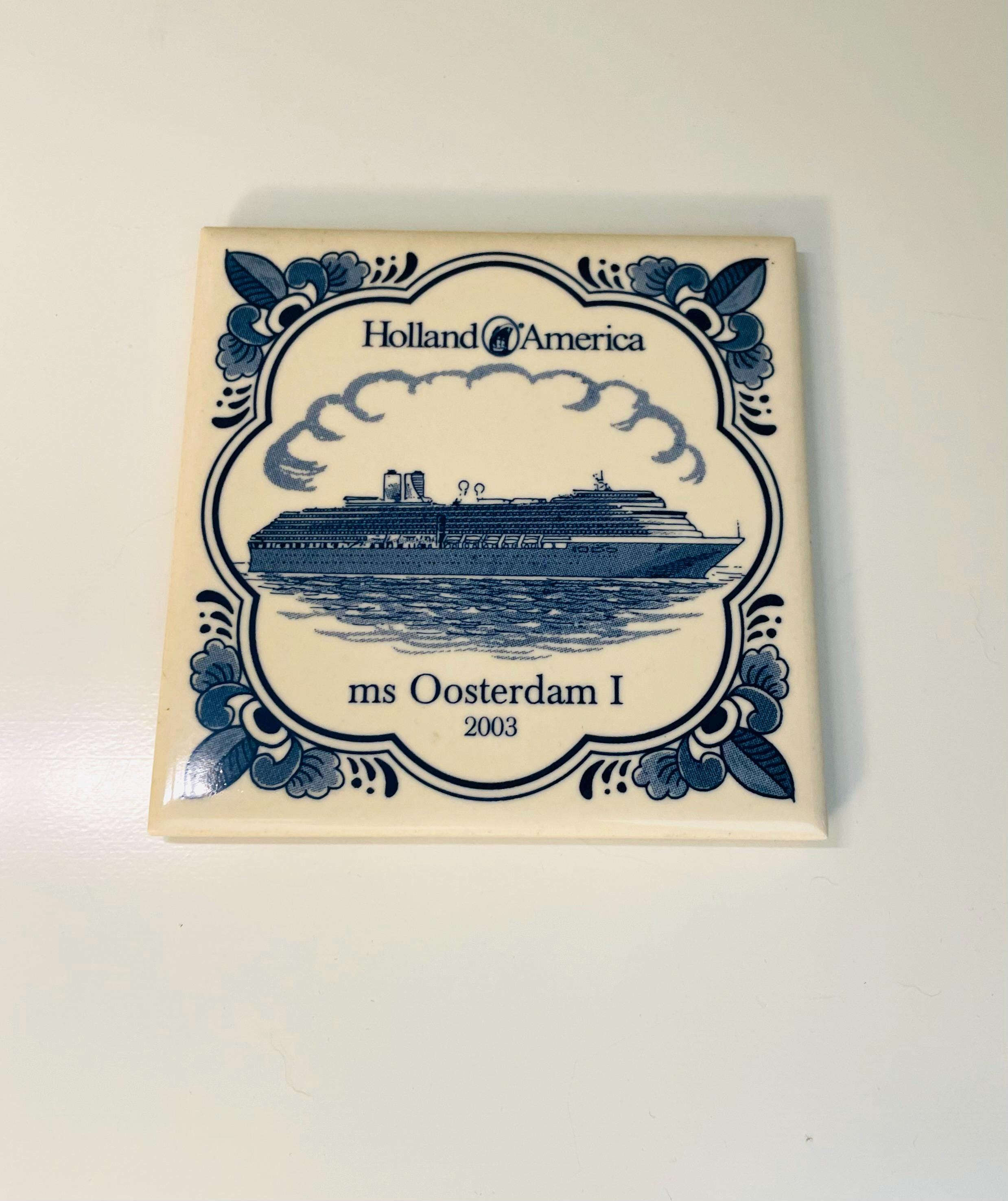 Vintage Holland America Cruise Ship Set of Four Delft Blue Ceramic Tile ...