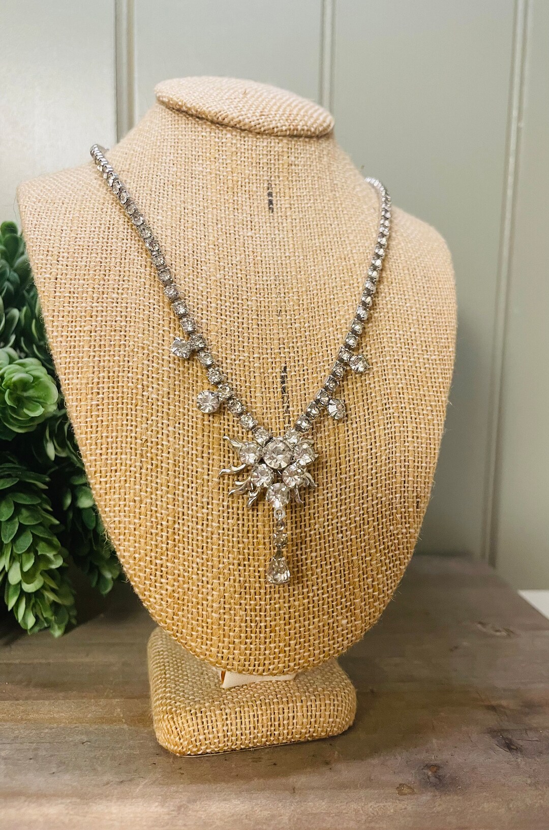 Vintage RARE! Elegant Marianne Silver Tone Rhinestone Pendant Necklace ...