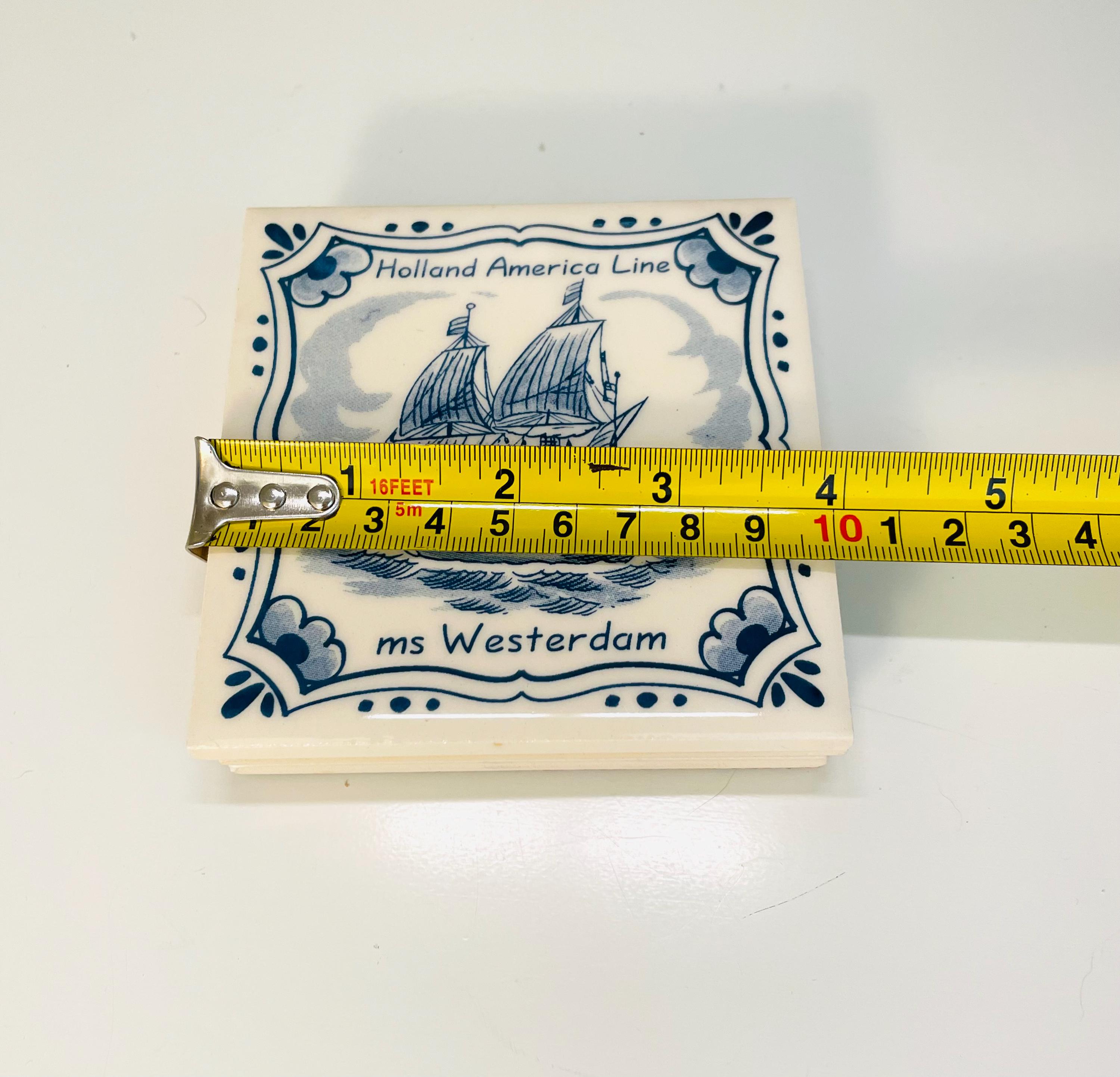 Vintage Holland America Cruise Ship Set of Four Delft Blue Ceramic Tile ...