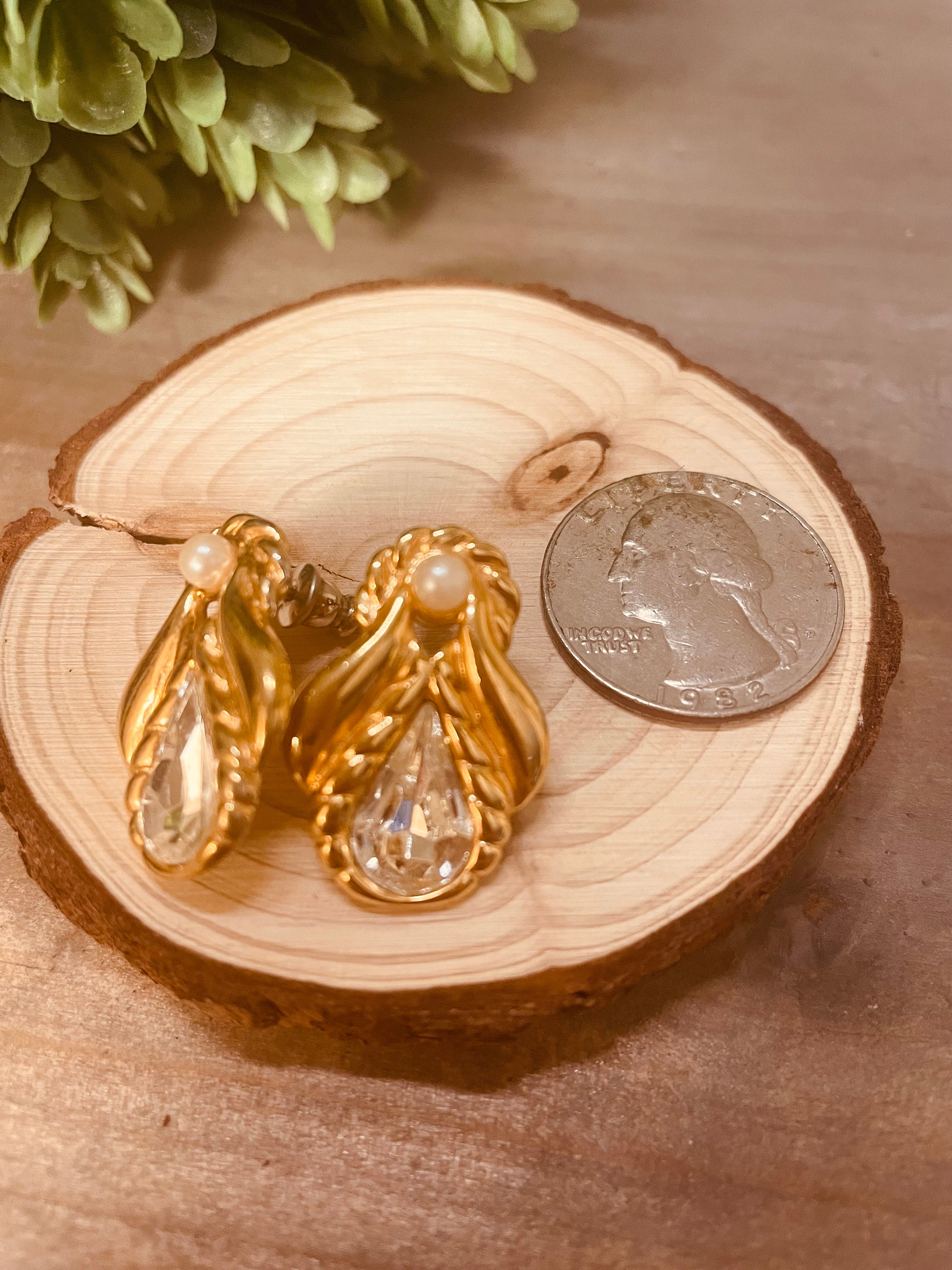 Vintage JS Gold Tone and Rhinestone Stud and Post Earrings. Signed - Etsy