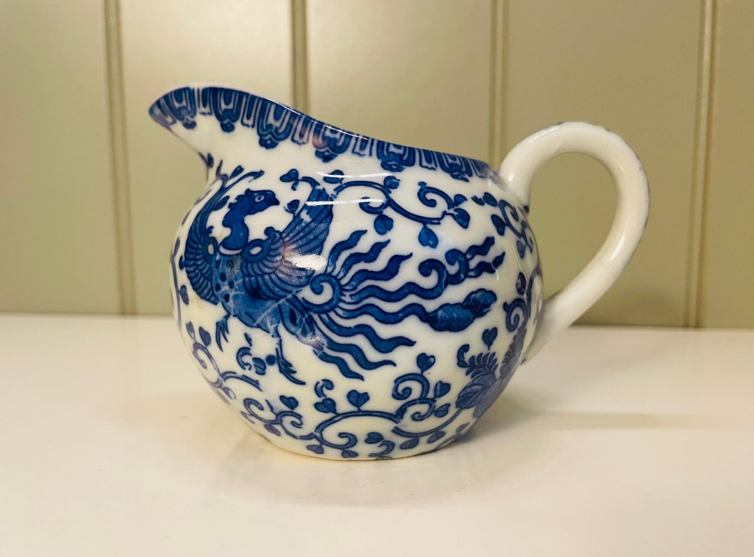Vintage Flow Blue Creamer Pitcher. Phoenix and Floral Design. Made in ...