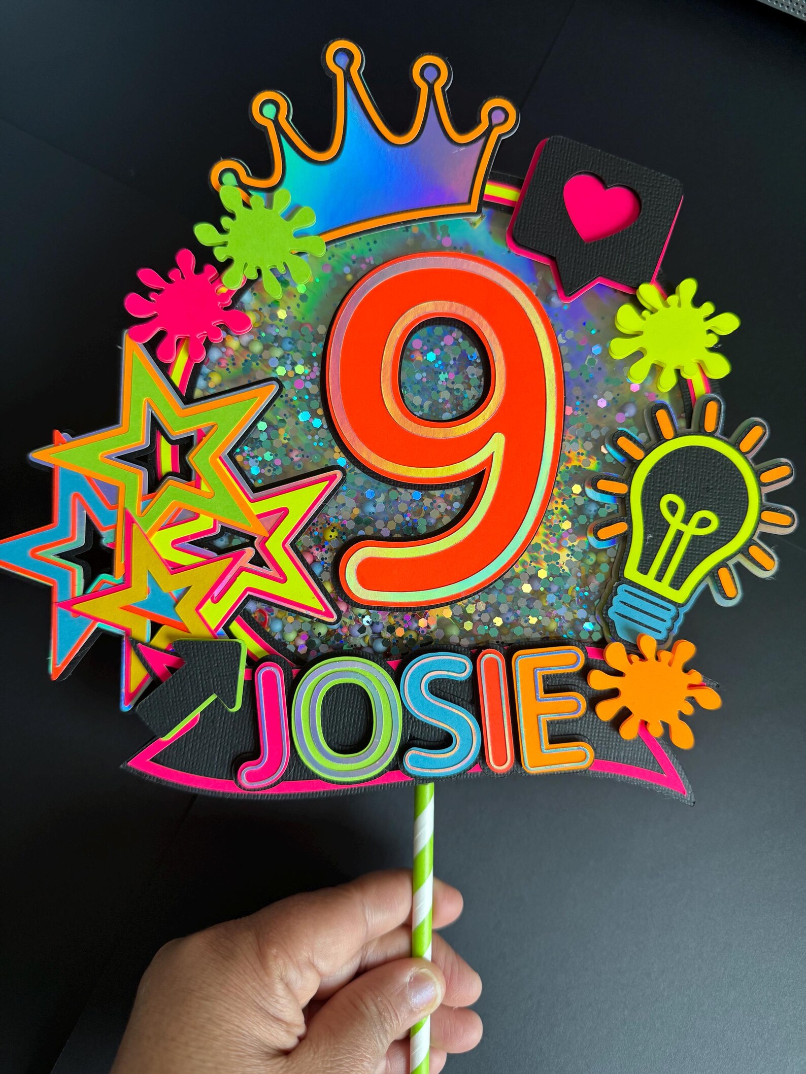 Neon Theme Cake Topper | Personalized Cake Topper | Glow in the Dark ...