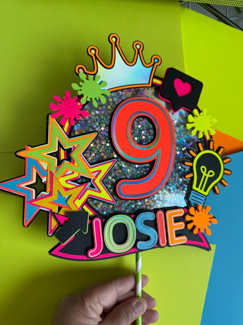 Neon Theme Cake Topper | Personalized Cake Topper | Glow in the Dark ...