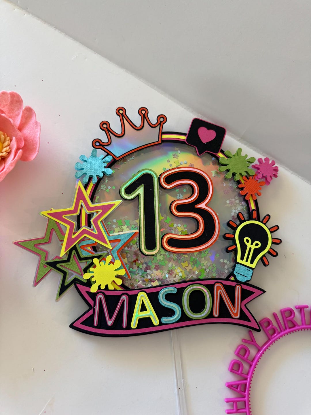 Neon Theme Cake Topper | Personalized Cake Topper | Glow in the Dark ...