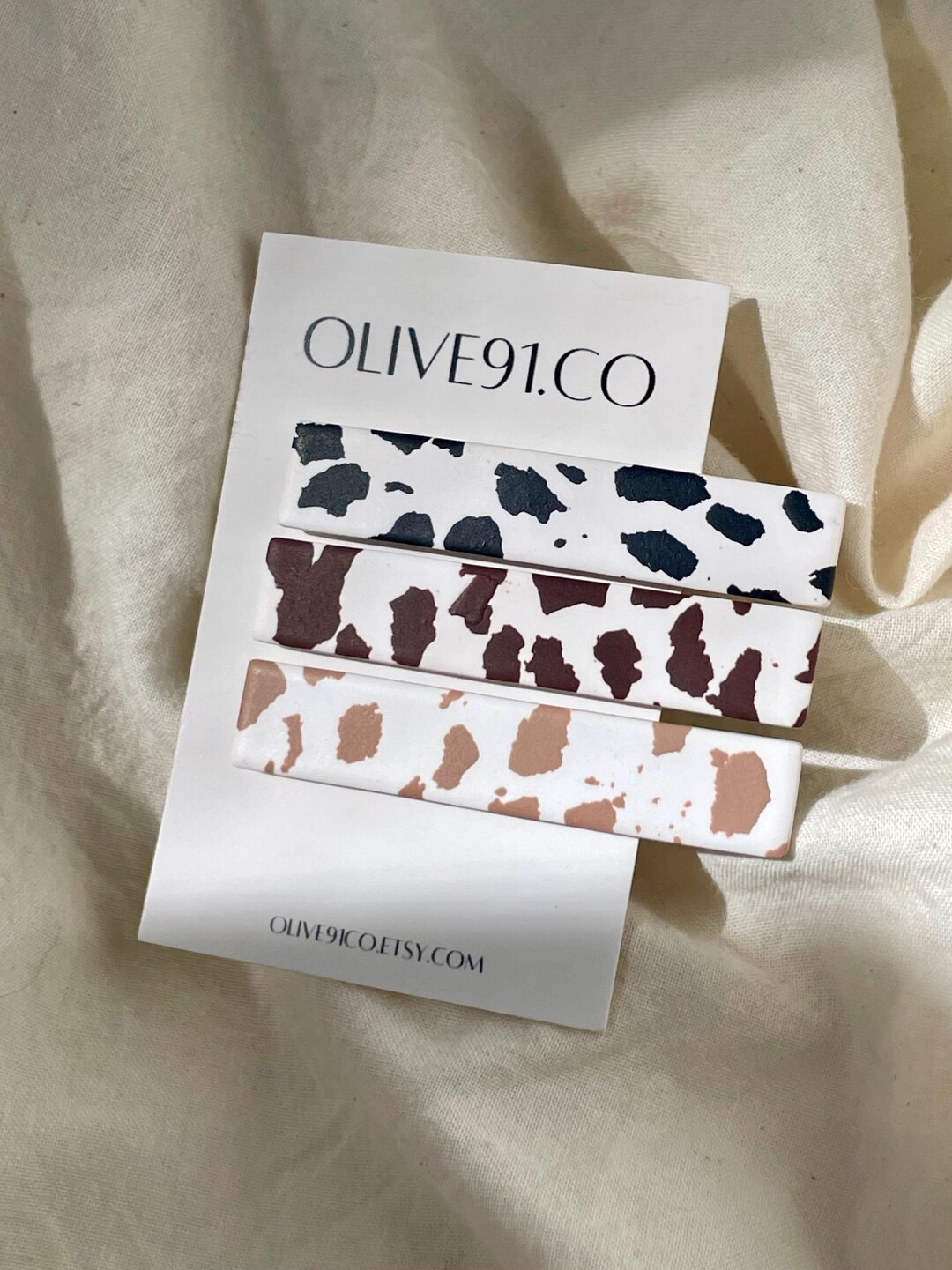 POLYMER CLAY CLIPS | Hair Clips — Cowprint | Hair Accessories | 3-pack ...