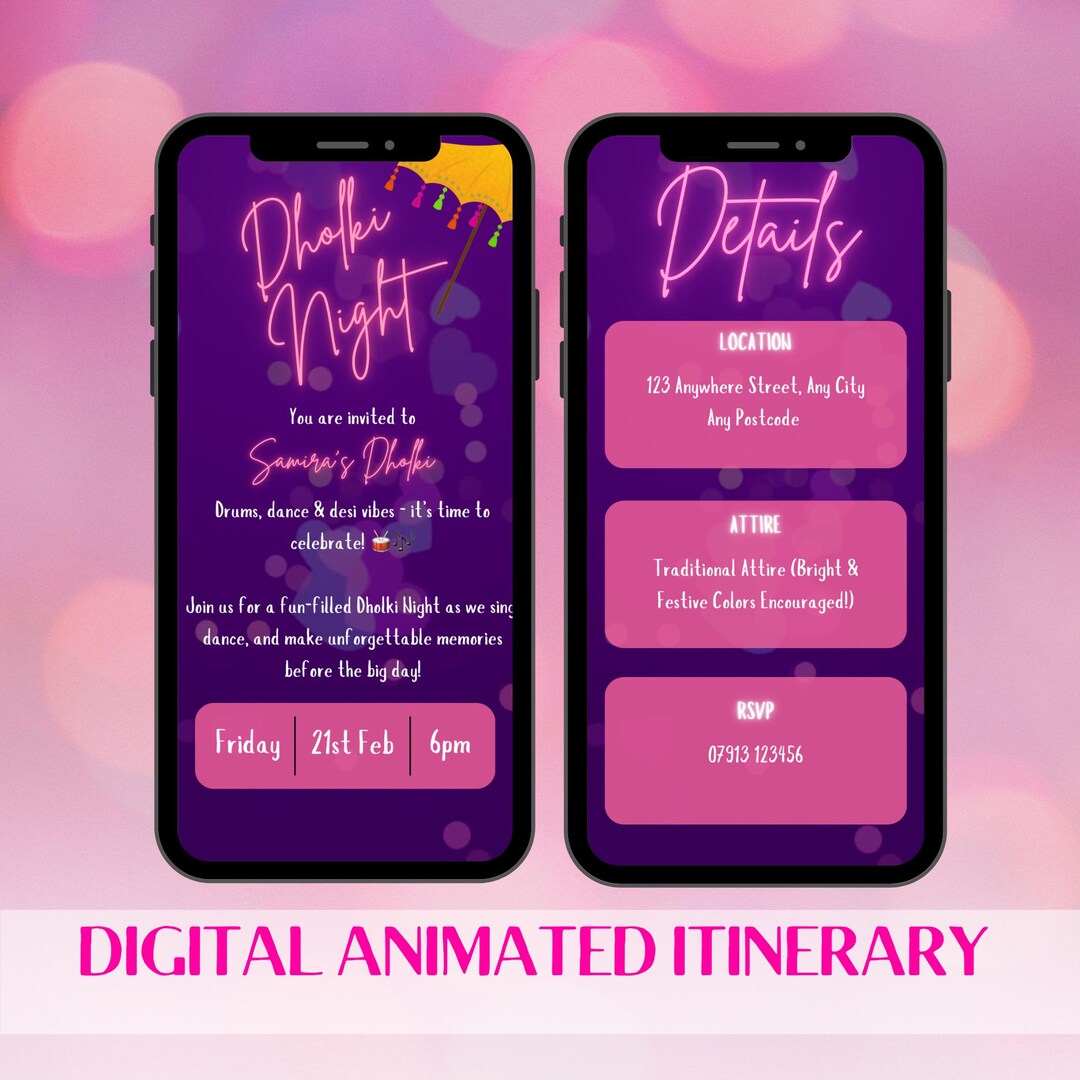 Dholki Night Invitation & Itinerary Digital Download Editable Canva ...