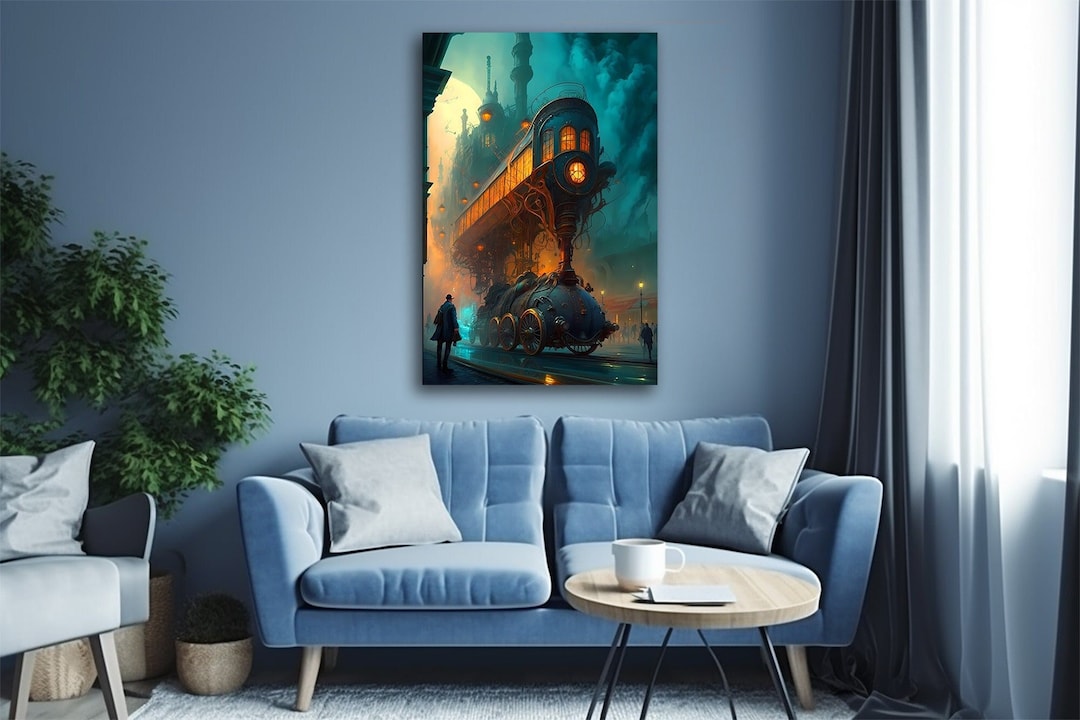 Steampunk Decor Vintage Drawing Steampunk Painting Train Drawing ...