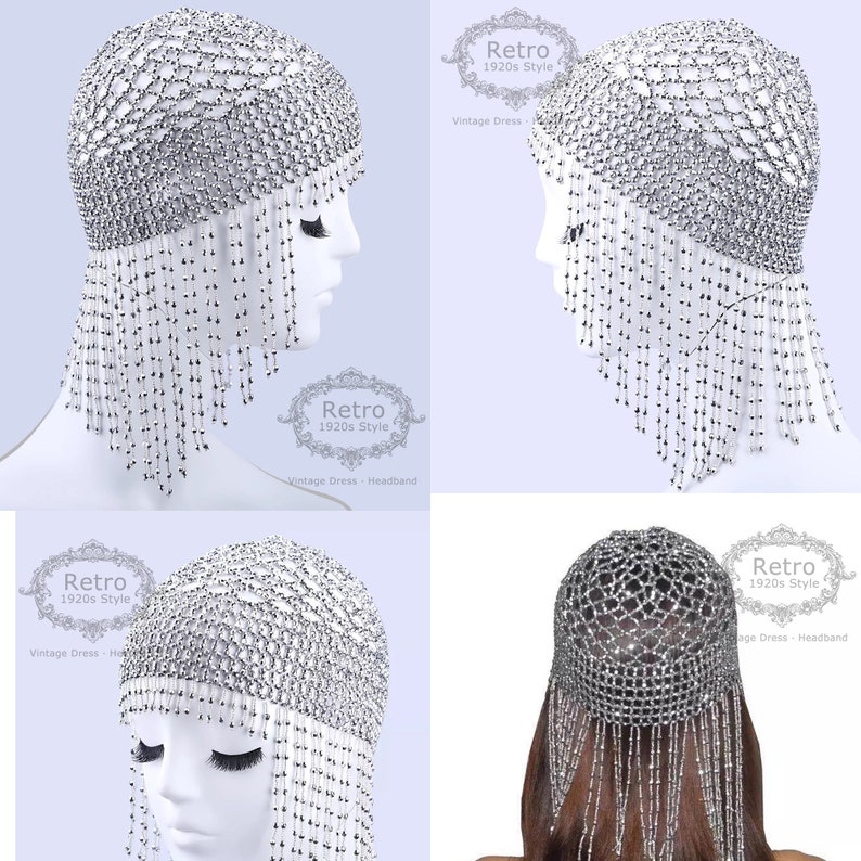 1920s Gatsbay Style Beaded Fringe Flapper Head Cap Headpiece | Etsy