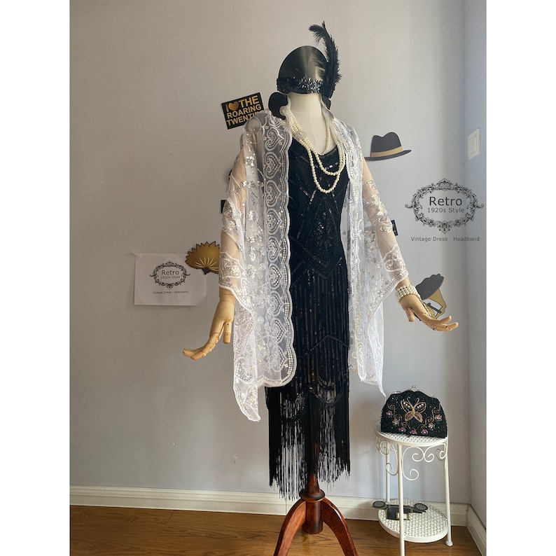 Plus Size 1920s Flapper Dress With Shawl: Beaded Sequin Gatsby Costume ...