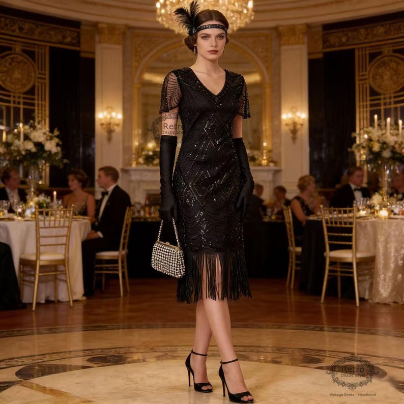 1920s Gatsby Flapper Dress: Beaded Sequin Embroidered Evening Gown - Etsy