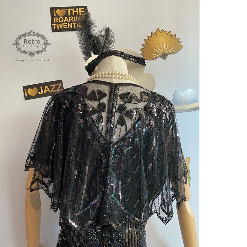 3PC Black Roaring 20s Deco Flapper Gatsby Fringed - Etsy