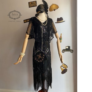 3PC Black Roaring 20s Deco Flapper Gatsby Fringed - Etsy