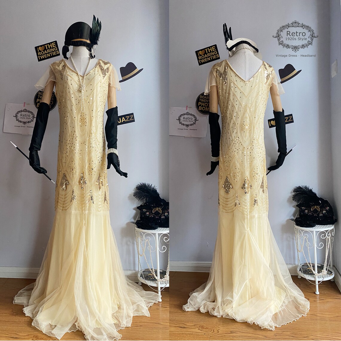 5PC Formal Evening Long Flapper Dress 1920s Gatsby Charleston - Etsy