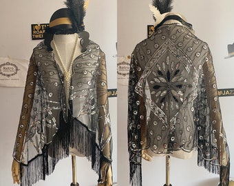 1920s Roaing Flapper Party Sequins Beaded Shawl Wraps Gatsby | Etsy