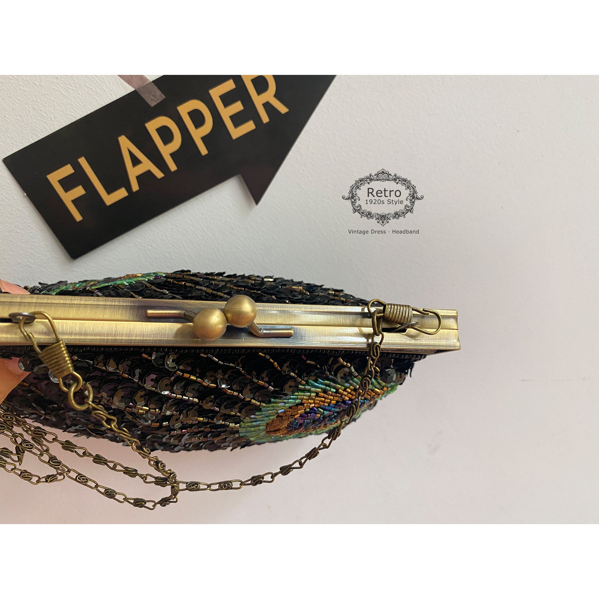 Bridal Purse Shop Handbags - 1920s Flapper Peacock Clutch Black Clutch