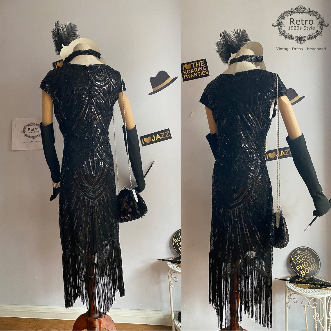 Set Flapper Gatsby Dress1920s Fringed Sequin 20s Flapper - Etsy