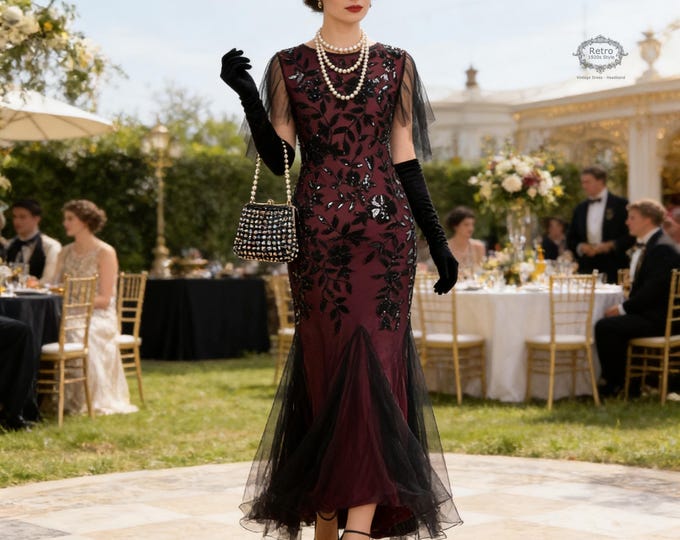 Beaded Flapper Dress 1920's Great Gatsby Flapper Dress Black Art Deco ...