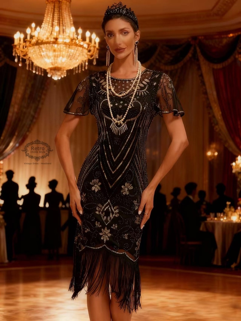 1920s Gatsby Flapper Dress: Beaded Sequin Embroidered Evening Gown - Etsy