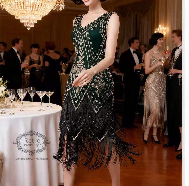 1920s Gatsby Flapper Dress: Beaded Sequin Embroidered Evening Gown - Etsy