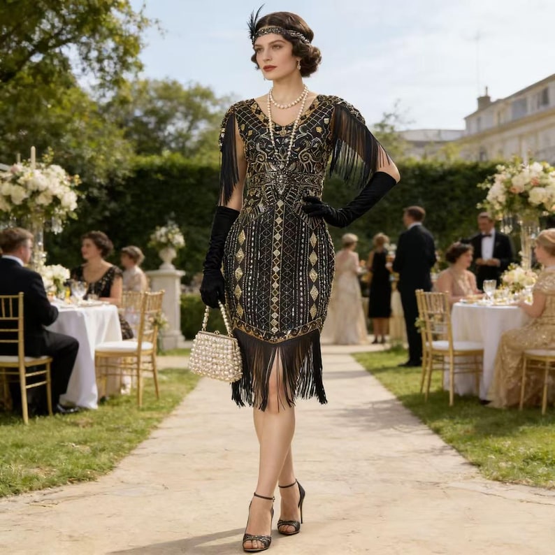 1920s Gatsby Flapper Dress: Beaded Sequin Embroidered Evening Gown - Etsy