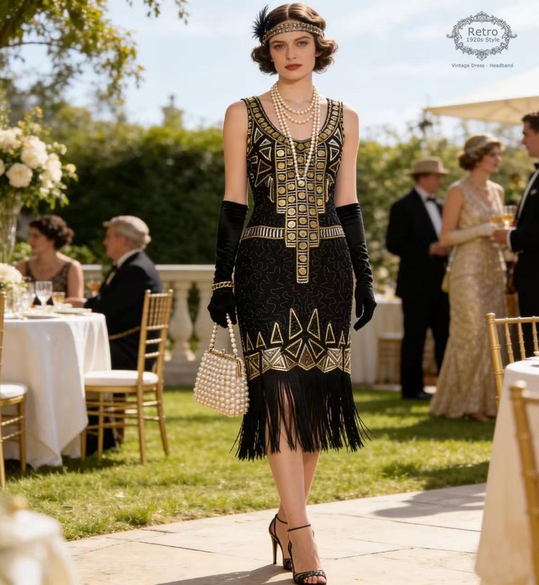 1920s Gatsby Flapper Dress: Beaded Sequin Embroidered Evening Gown - Etsy