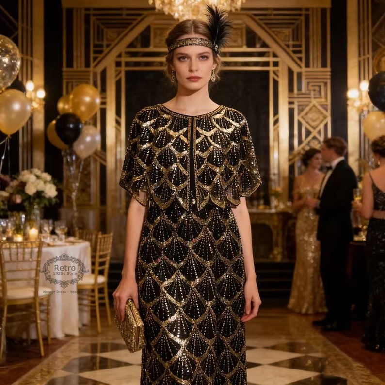 1920s Sequin Evening Gown: Gatsby Flapper Party Dress - Etsy