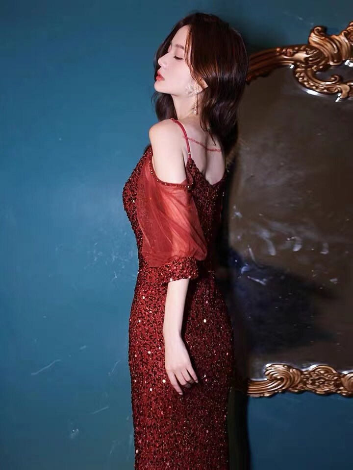 Red Sequin Mermaid Gown, 1920s Flapper Style Party Dress - Etsy