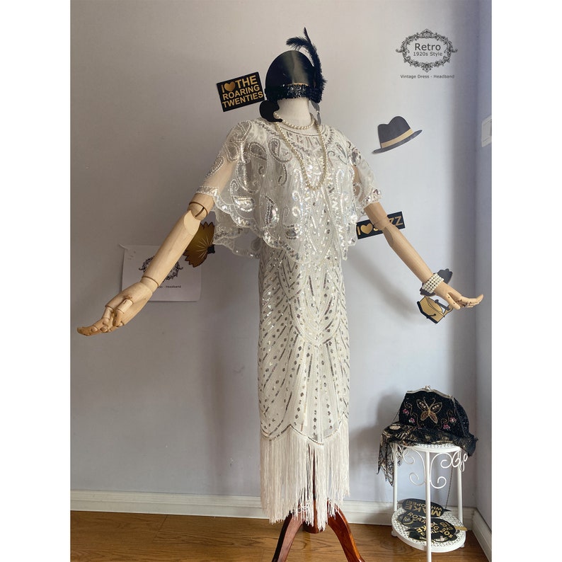 Plus Size 1920s Flapper Dress: Sequined, Beaded Gown & Capelet - Etsy UK