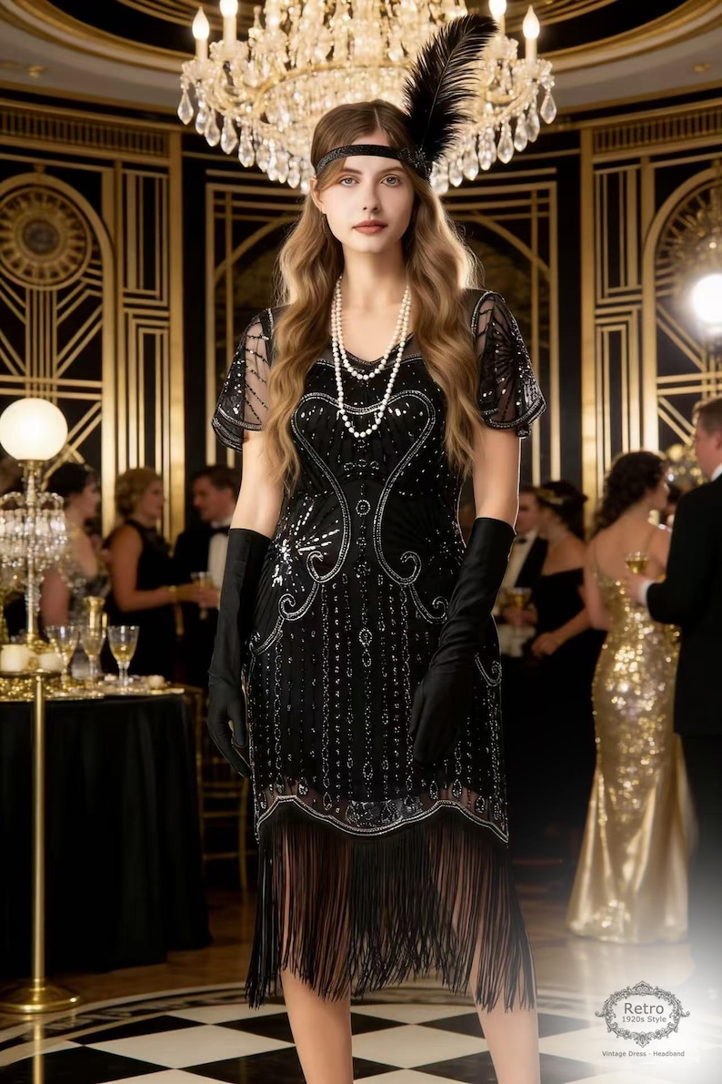 1920s Gatsby Flapper Dress: Beaded Sequin Embroidered Evening Gown - Etsy