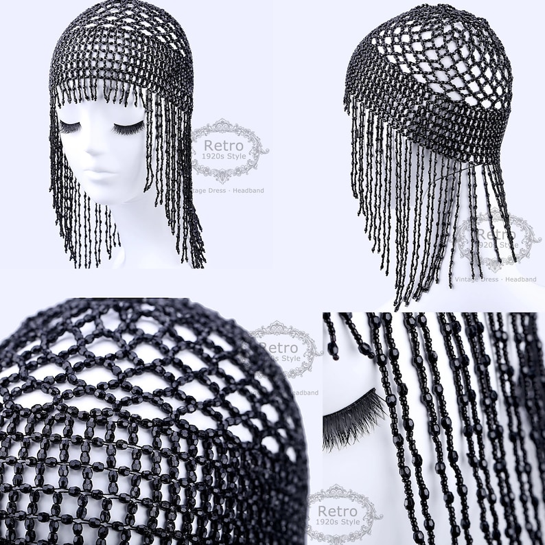 1920s Gatsbay Style Beaded Fringe Flapper Head Cap Headpiece | Etsy