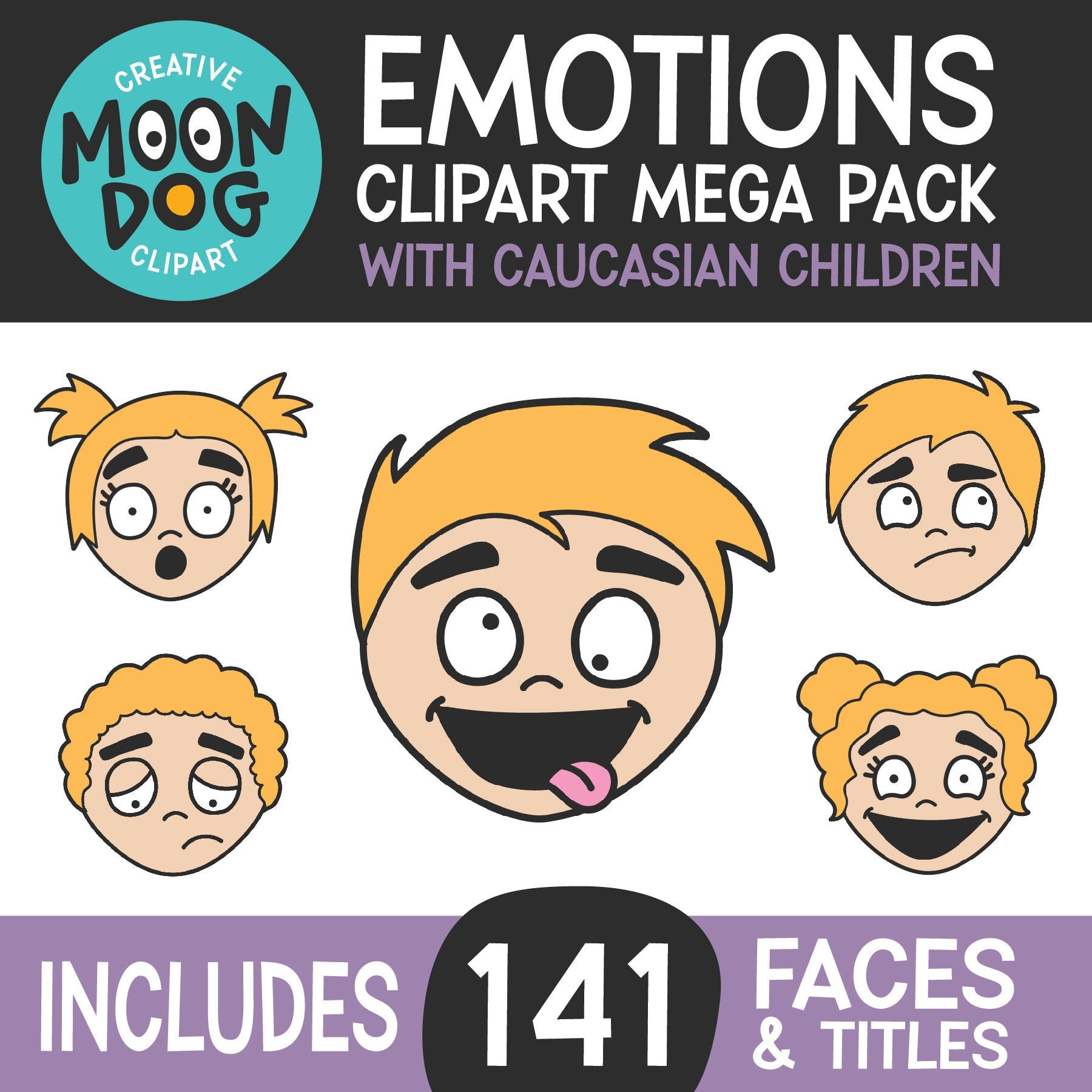 Emotions Clipart With Caucasian Children, Boys & Girls Faces - Etsy