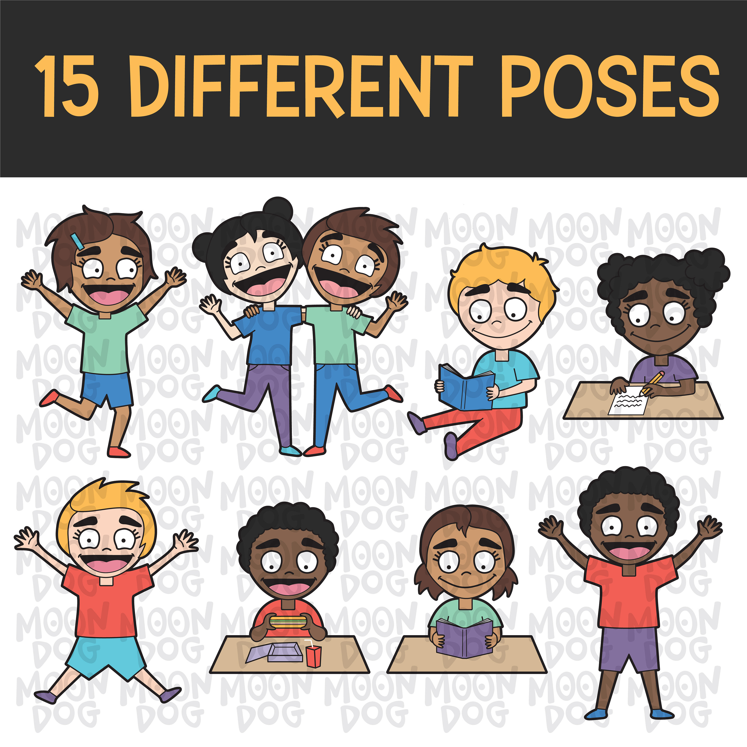 Kids at School Clipart - Multicultural, Diverse Kids Playing and ...