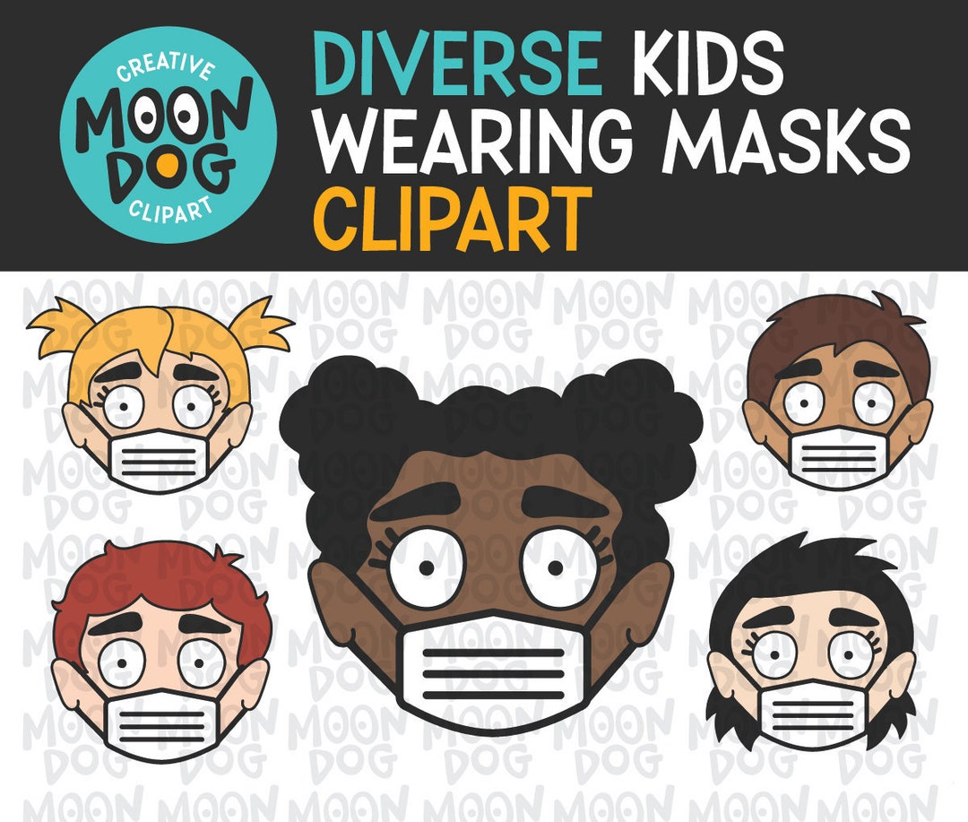 Diverse Kids Wearing Masks Clipart - Multicultural Kids Clipart - Etsy