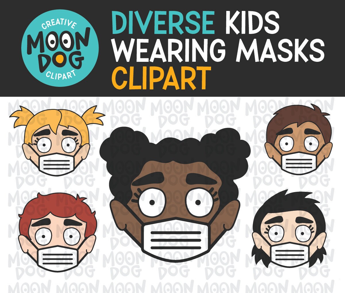 Diverse Kids Wearing Masks Clipart - Multicultural Kids Clipart - Etsy