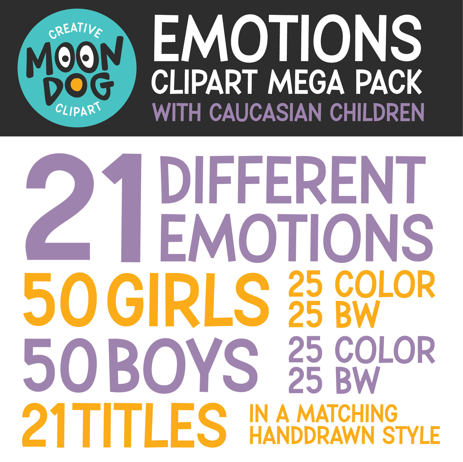 Emotions Clipart With Caucasian Children, Boys & Girls Faces - Etsy Canada