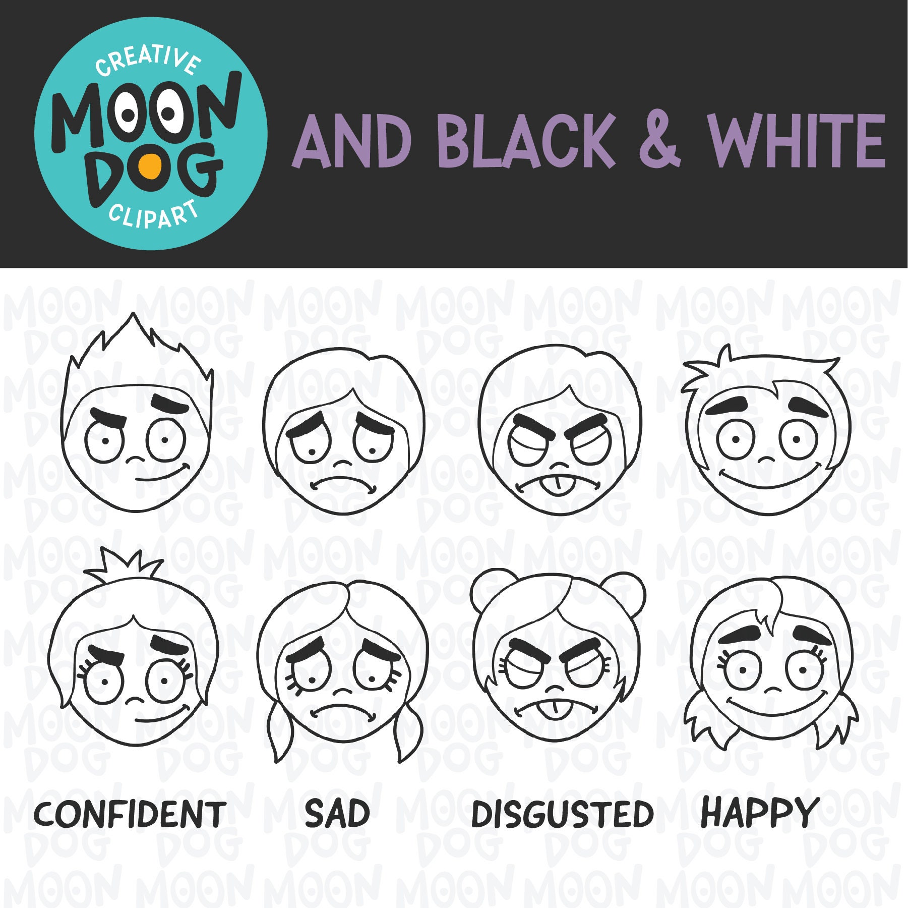 Emotions Clipart With Caucasian Children Boys & Girls Faces - Etsy