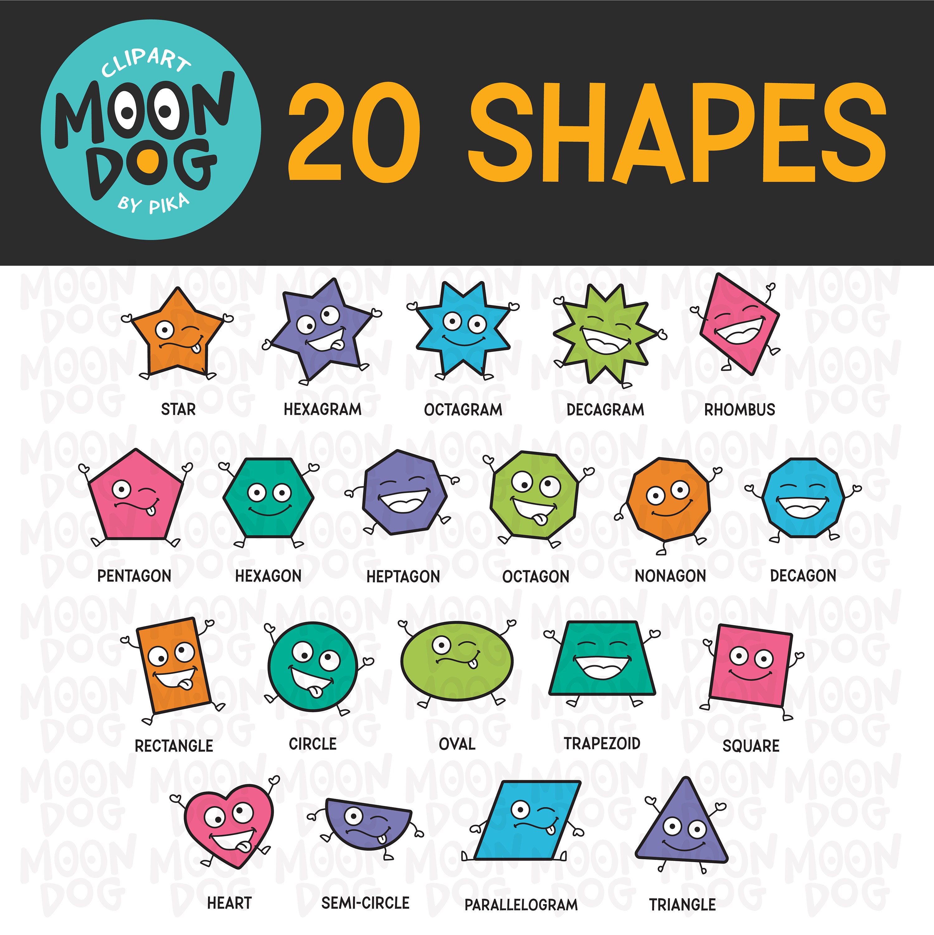 Shapes WITH FACES Flashcards - Printable PDF With Colorful, Geometric ...