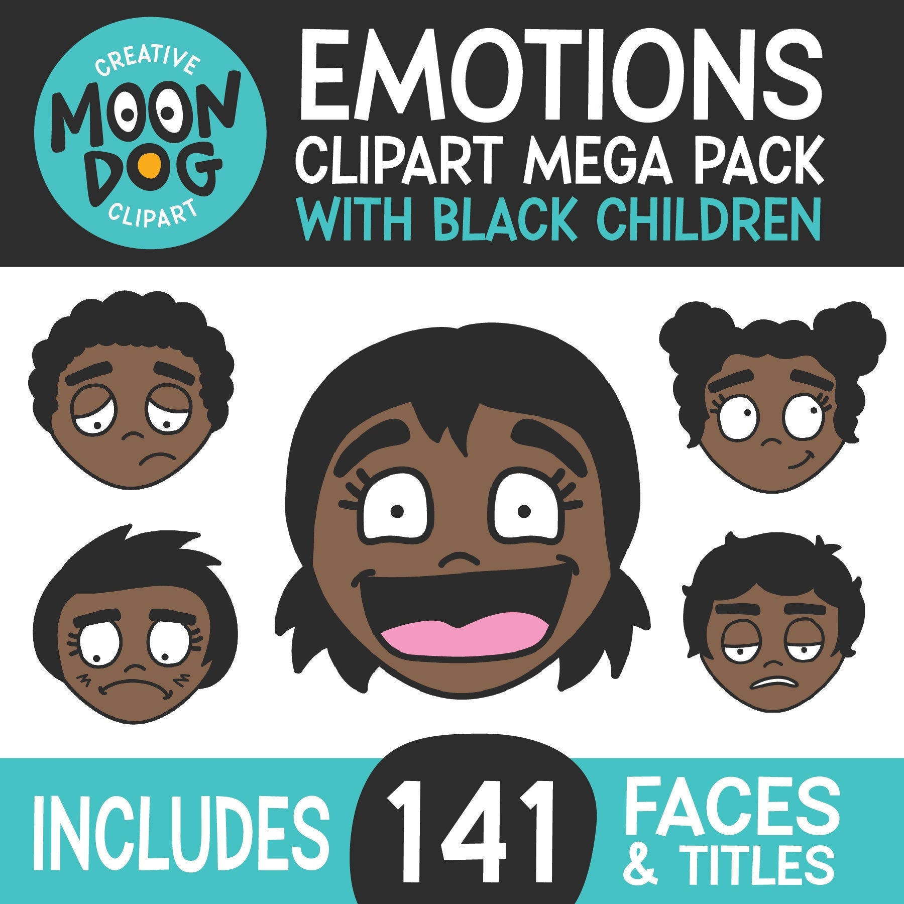 Emotions Clipart With Black Children, Boys & Girls Faces - Etsy