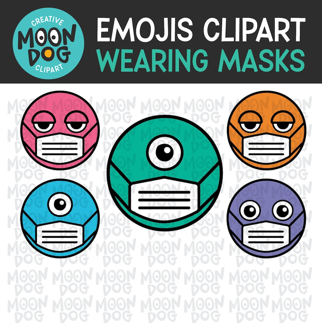 Emojis Wearing Masks Clipart Emoticons Wearing Masks - Etsy