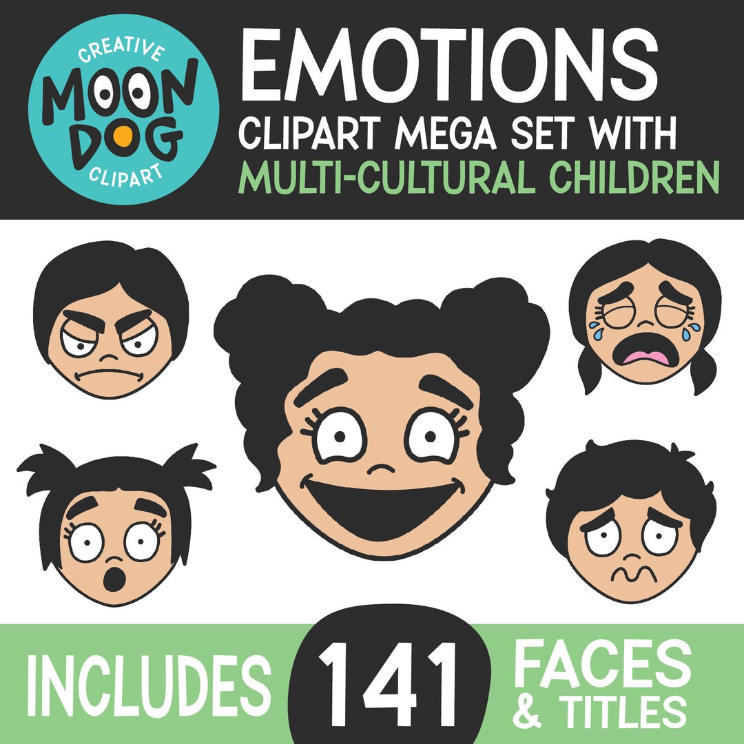 Emotions Clipart With Multi-cultural Children, Diverse Boys & Girls ...