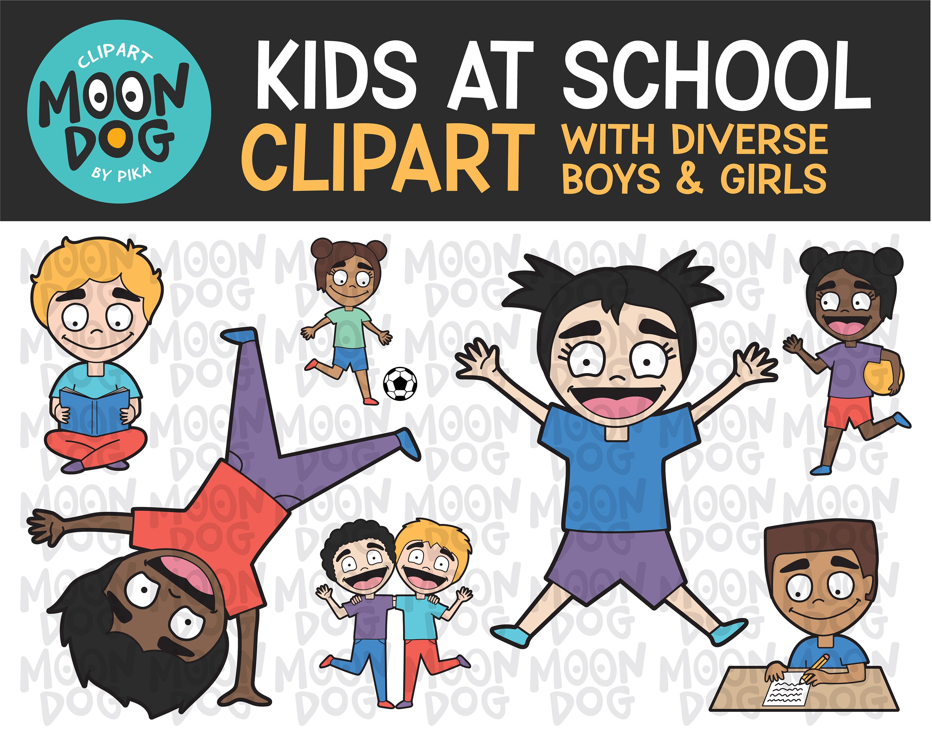 Multicultural School Children Clip Art