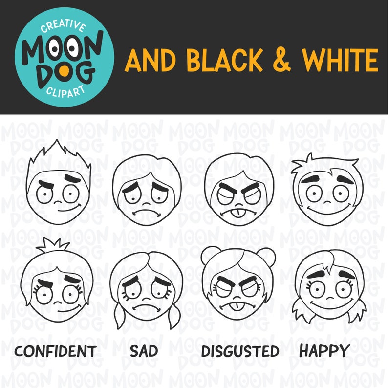 Emotions Clipart With Black Children, Boys & Girls Faces - Etsy